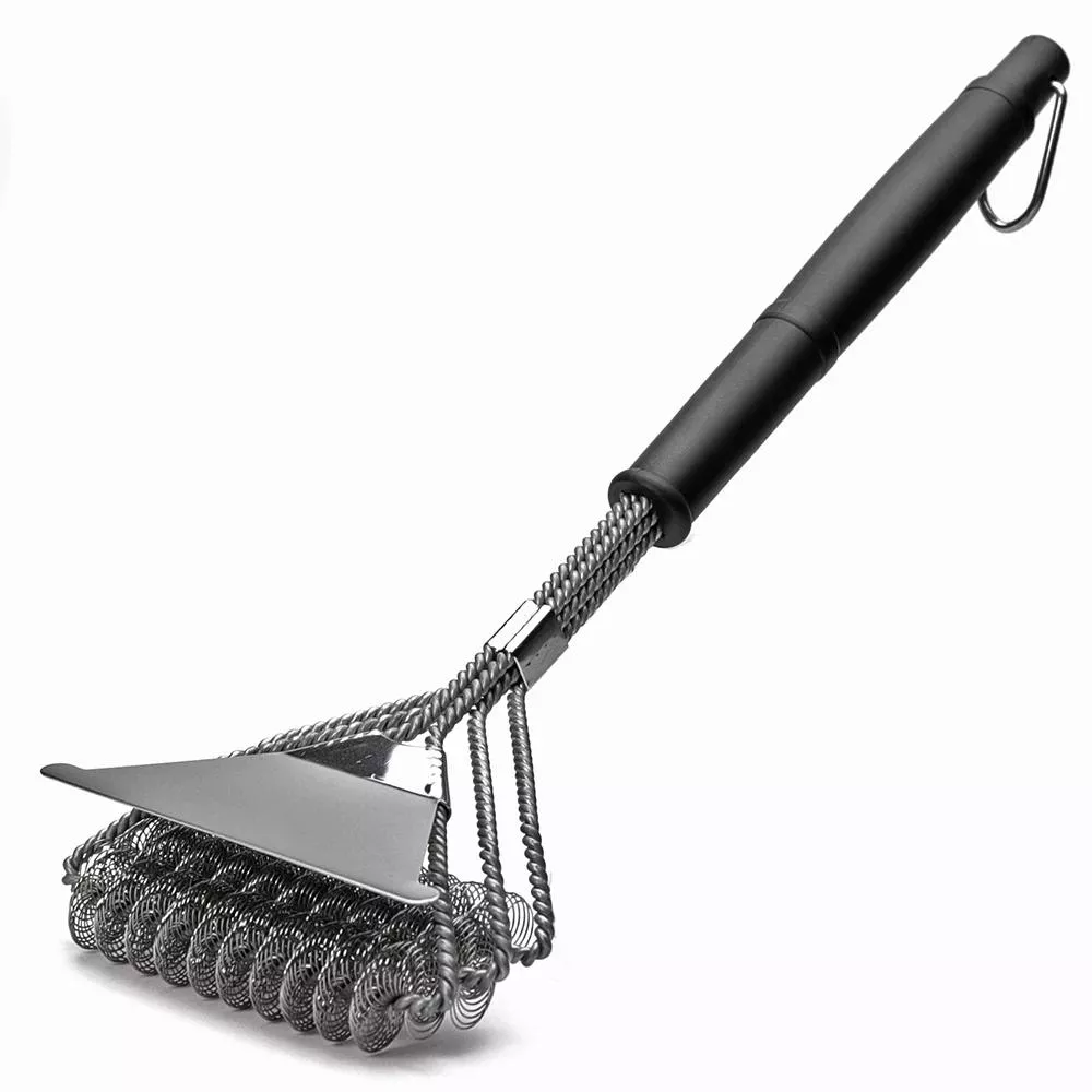 Safe Bristle-Free Grill Brush with Extra-Wide Scraper - Heavy Duty BBQ Tool