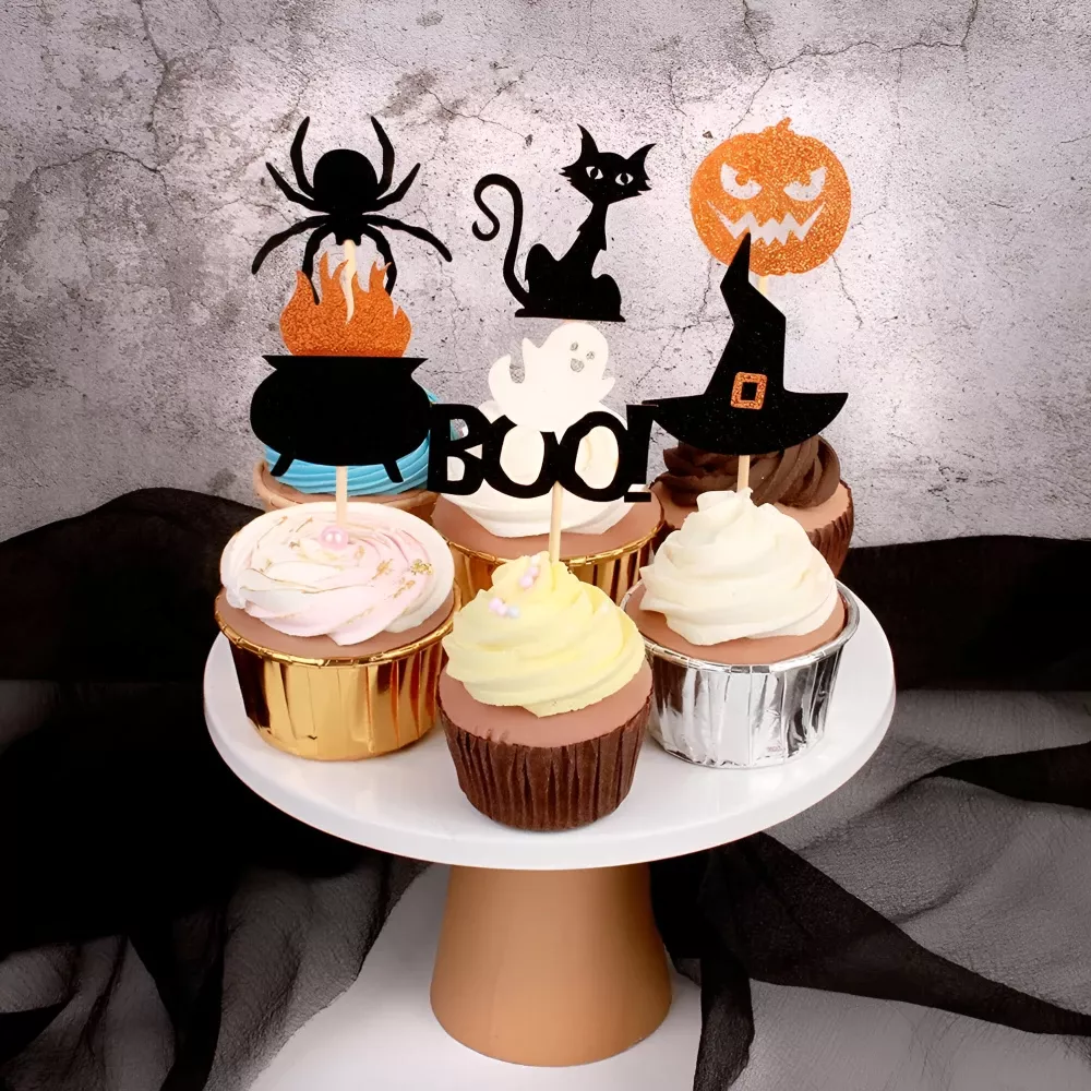 Halloween Cake Toppers – Pumpkin, Witch Hat & Spider Party Picks