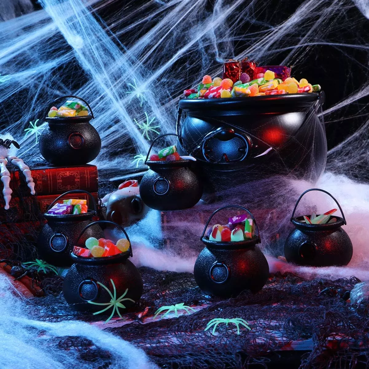 Large Black Plastic Witch Cauldron Candy Bucket for Halloween & Parties